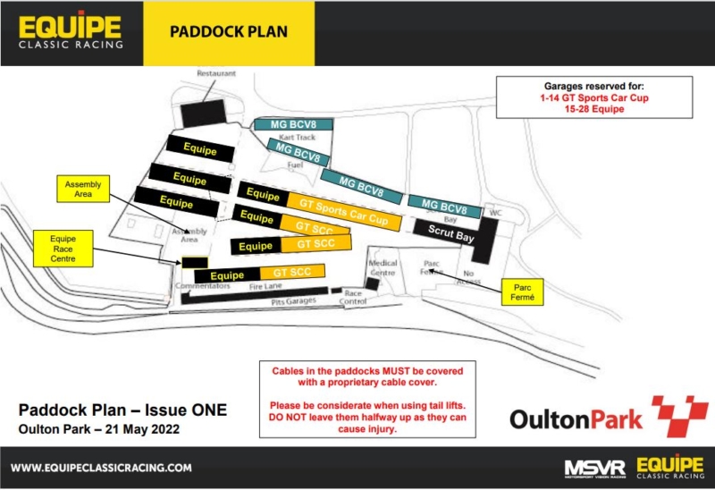 Oulton Park Paddock Plan – May 2022 – Equipe Classic Racing