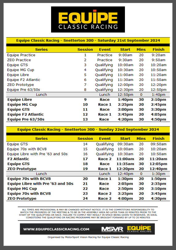 Next Event Info – Equipe Classic Racing
