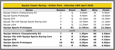 2026 Timetables – Equipe Classic Racing